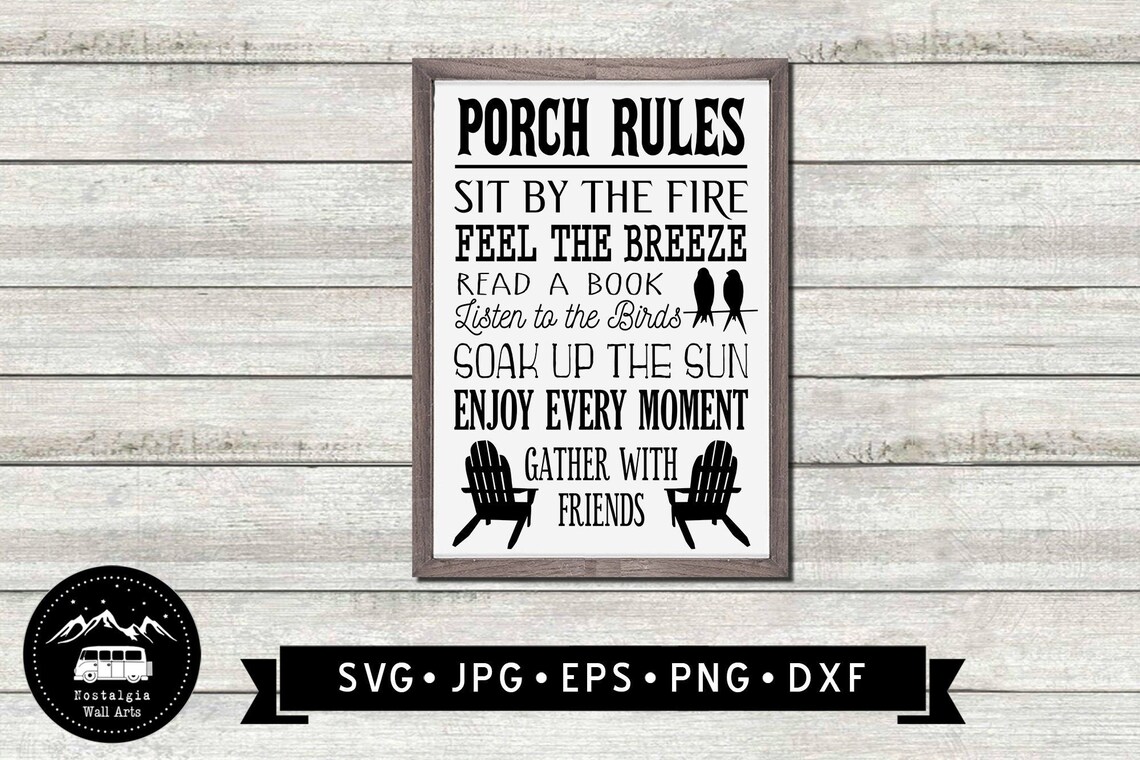Porch Rules Sign SVG Porch Silhouette Vintage Porch Wall - Etsy