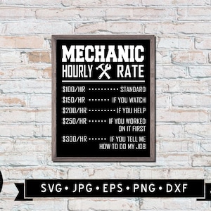Mechanic Hourly Rate Sign SVG, Funny Garage Sign SVG, Garage Printable ...