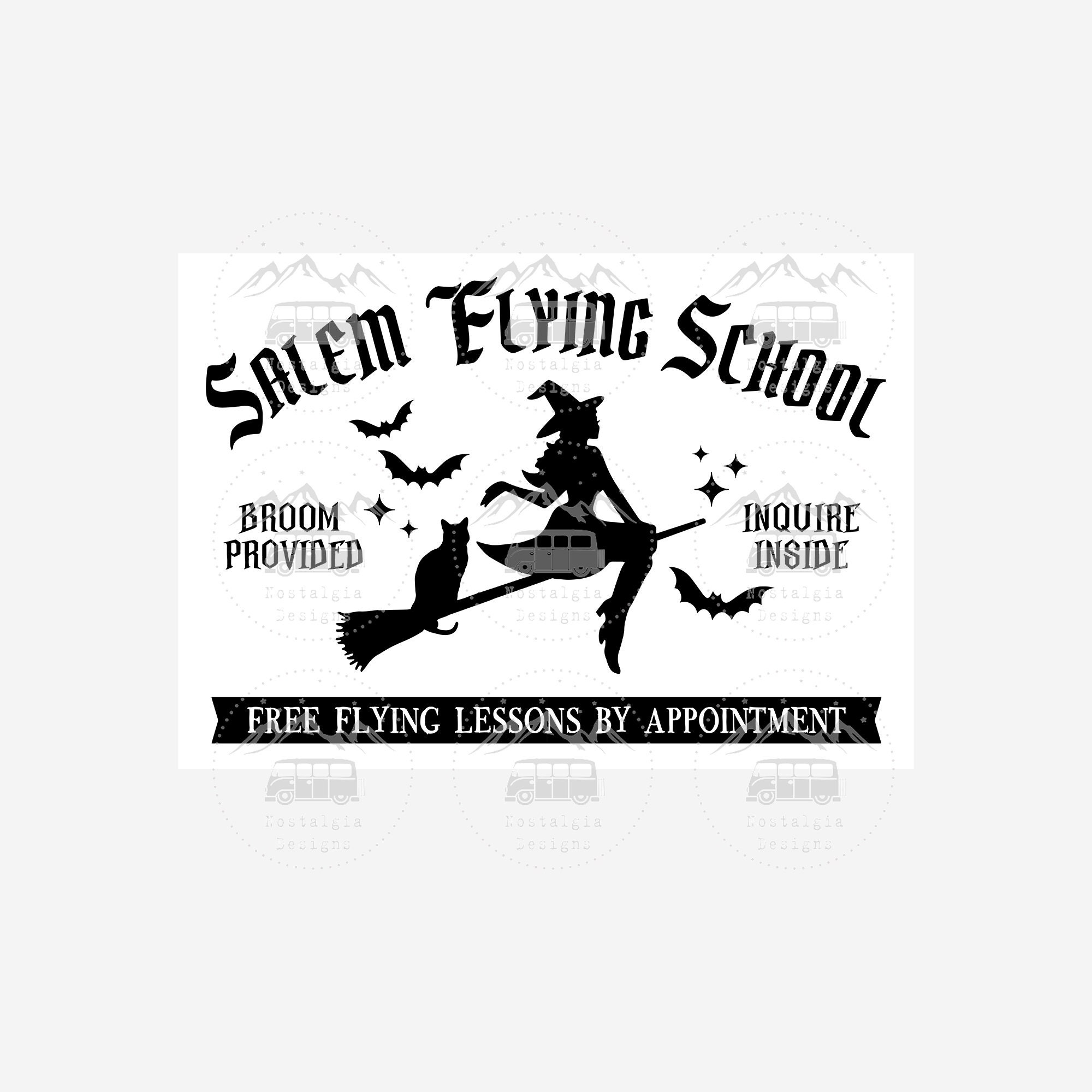 Salem Flying School Sign SVG, Vintage Halloween Decor Svg, Halloween ...