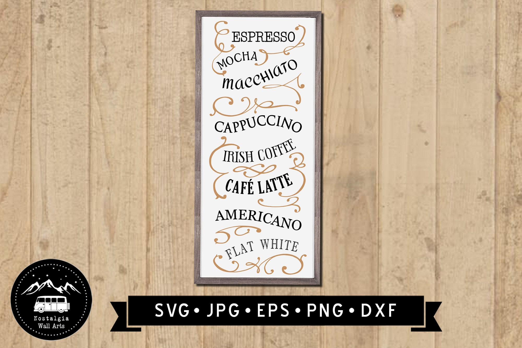 Coffee Name Wall Sign SVG, Coffee Art Svg, Vintage Coffee Type, Coffee ...