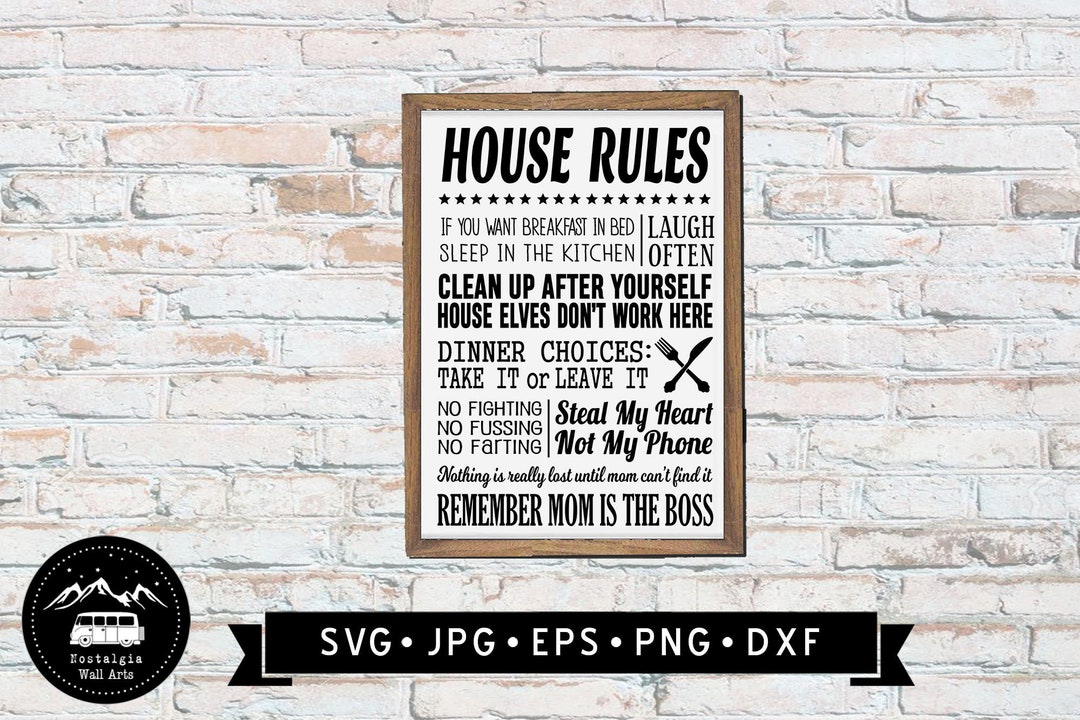 Funny House Rules Sign SVG, House Warming Gift, Funny Wall Decor ...