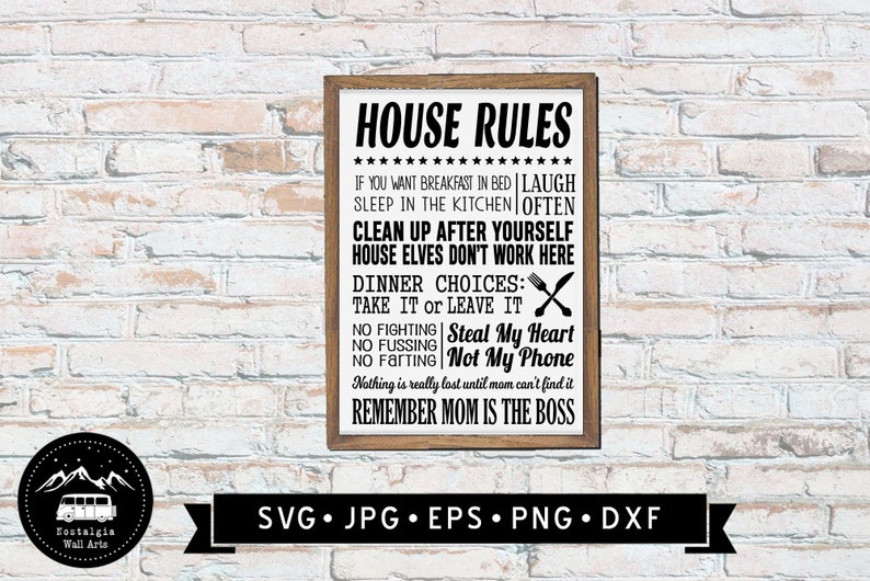 Funny House Rules Sign SVG House Warming Gift Funny Wall - Etsy