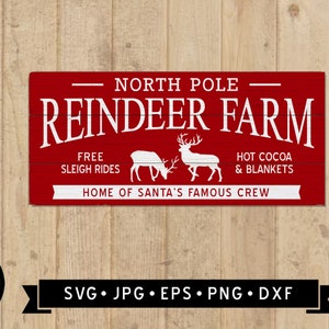 North Pole Reindeer Farm Sign SVG, Vintage Farmhouse Christmas Sign ...