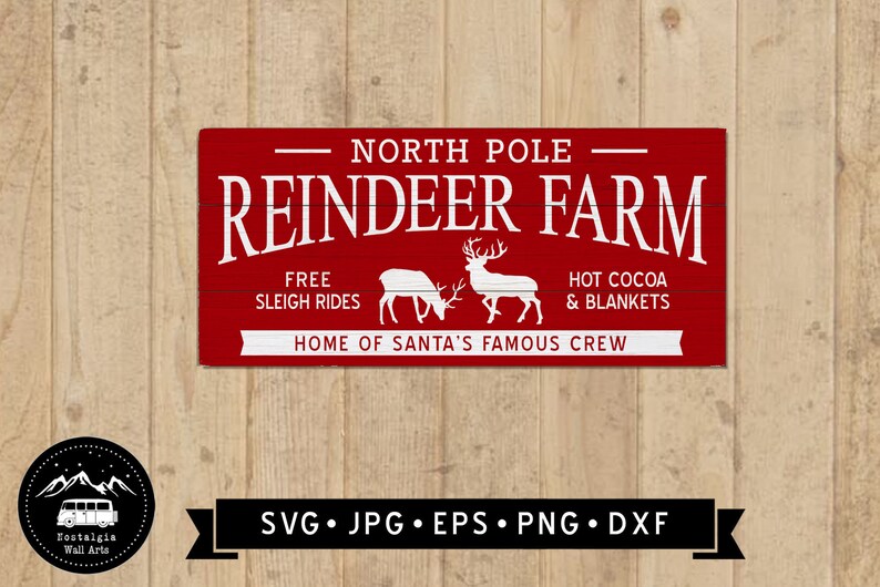 North Pole Reindeer Farm Sign SVG, Vintage Farmhouse Christmas Sign ...