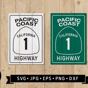 Pacific Coast Highway Sign SVG, (green + White Designs) Califonia 1 SVG ...