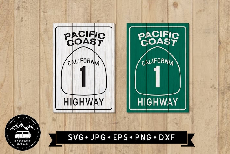Pacific Coast Highway Sign SVG, (green + White Designs) Califonia 1 SVG ...
