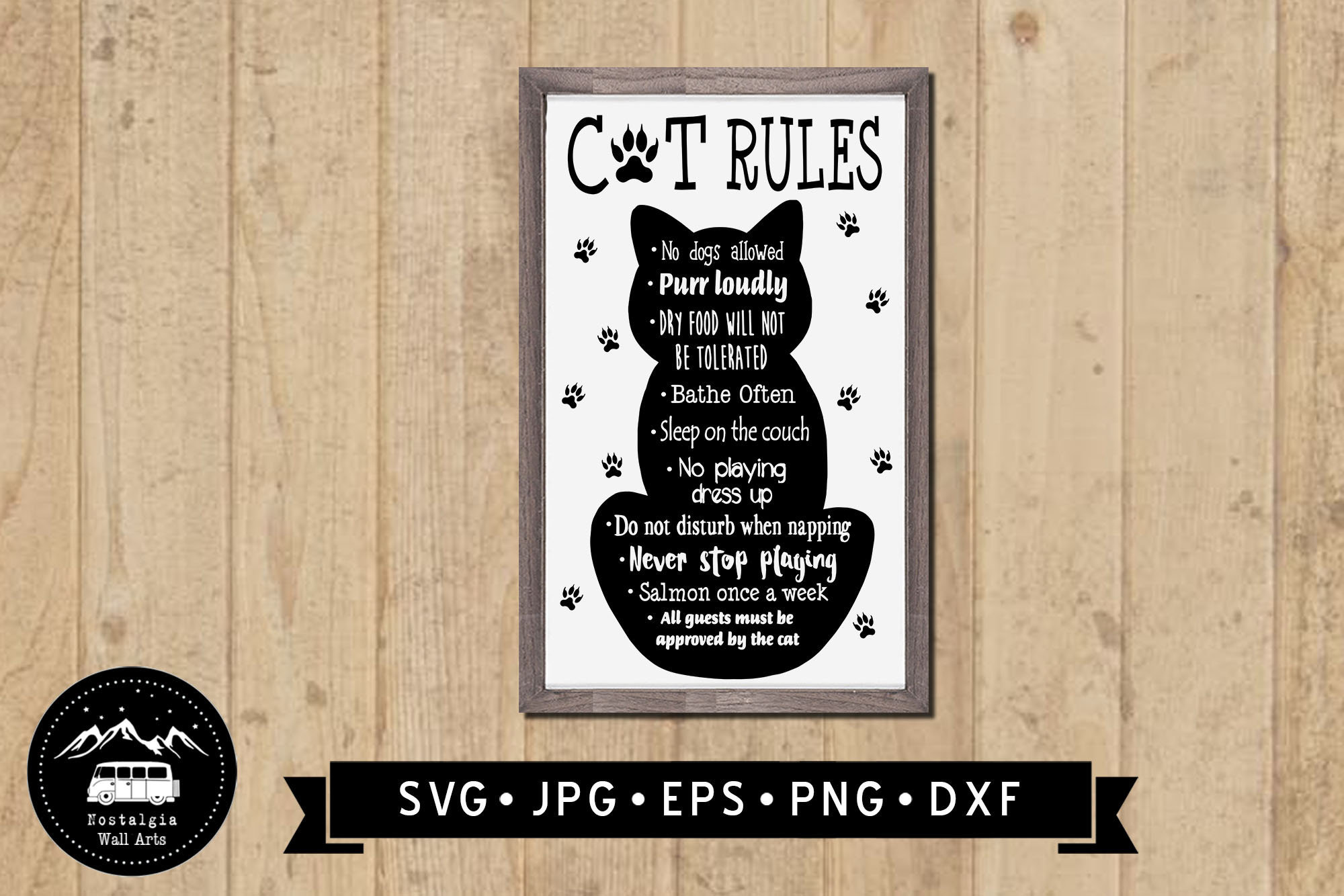 Funny Cat Rules SVG Funny Pet Sign svg Cat Silhouette Paws | Etsy