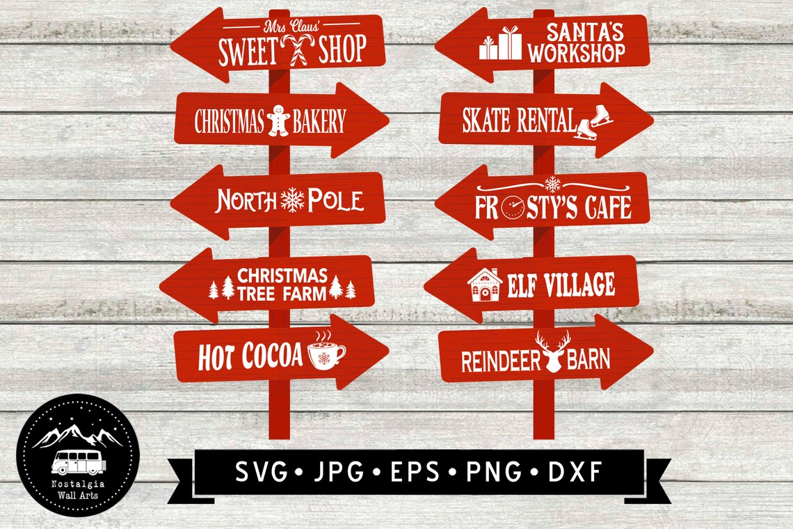 Christmas Direction Post Signs SVG, (ten Designs), Christmas Bundle ...