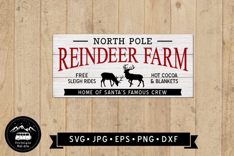 North Pole Reindeer Farm Sign SVG, Vintage Farmhouse Christmas Sign ...