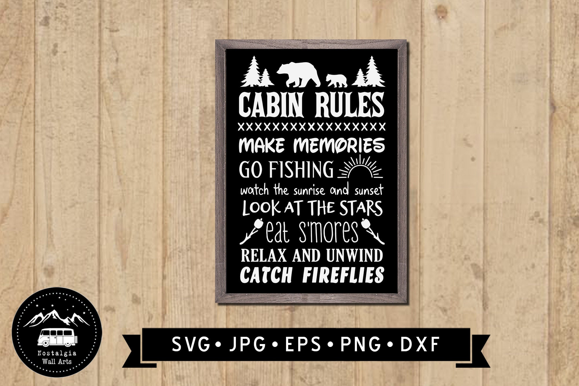 Cabin Rules Sign SVG Bear Silhouette Vintage Cabin Wall - Etsy Canada
