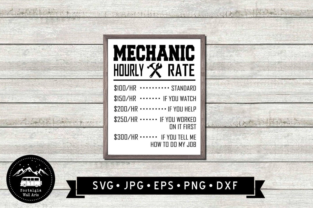 Mechanic Hourly Rate Sign SVG, Funny Garage Sign SVG, Garage Printable ...
