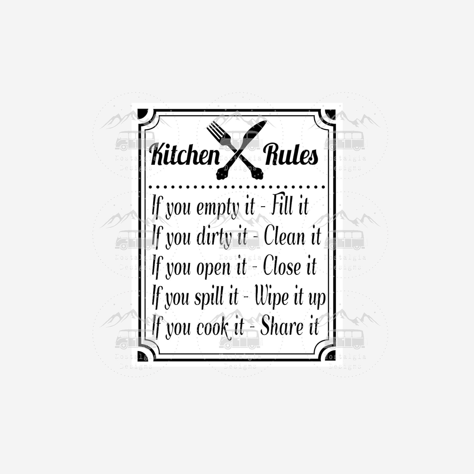 Funny Kitchen Rules Sign SVG, Vintage Kitchen Sign, Home Sign Printable ...