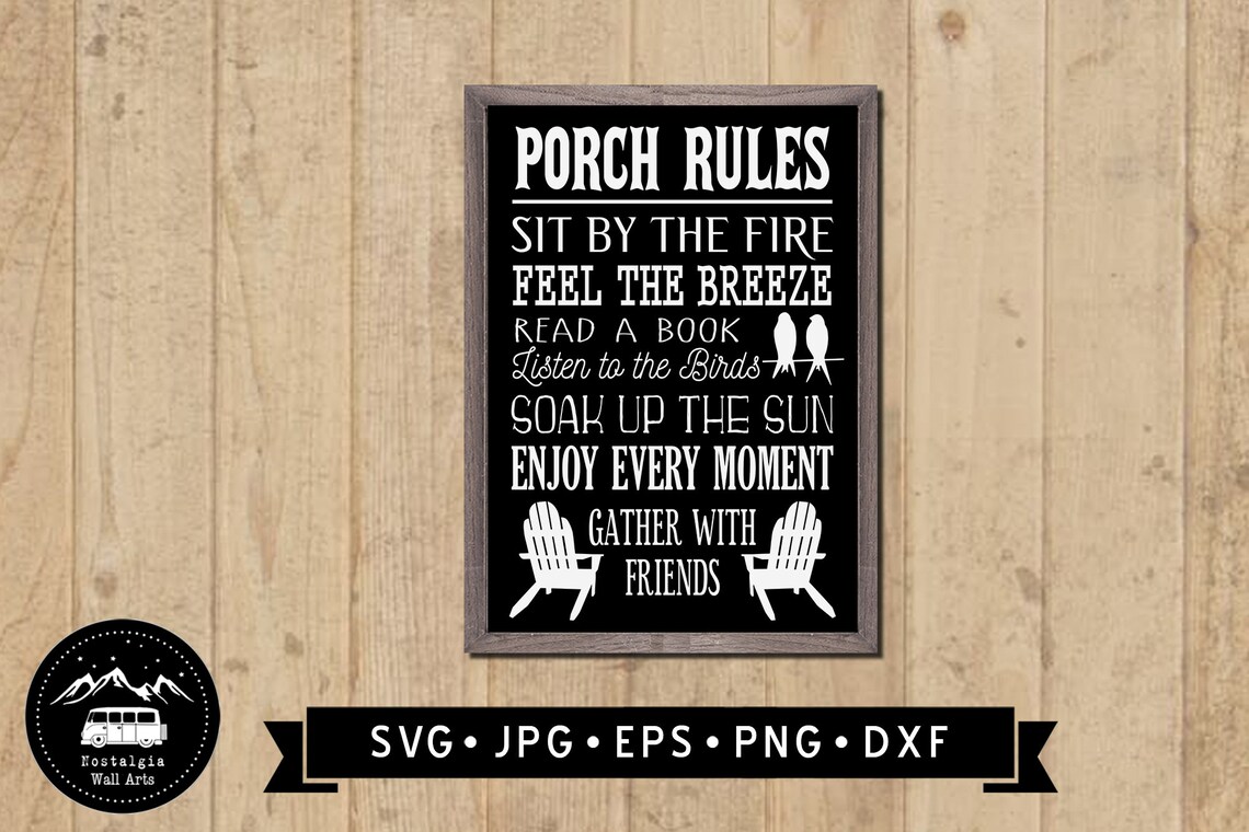 Porch Rules Sign SVG Porch Silhouette Vintage Porch Wall - Etsy