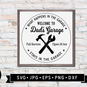 Dad's Garage Sign SVG, Garage Round Sign, What Happens in the Garage ...