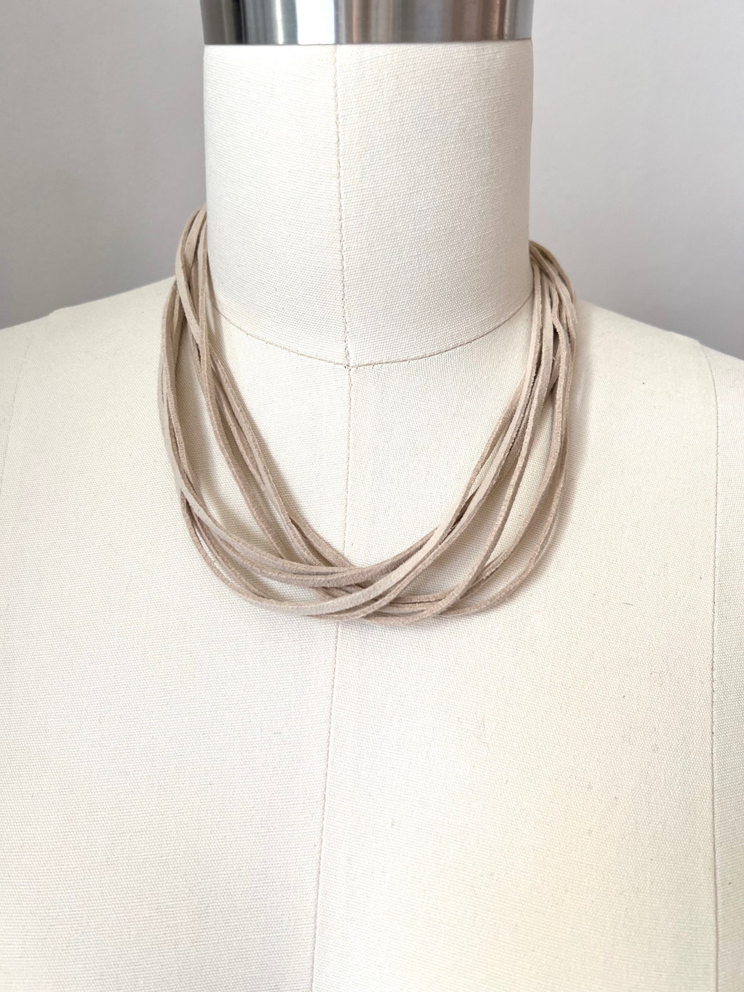Beige Textile Necklace, Minimalist Modern Necklace, Beige Fabric ...