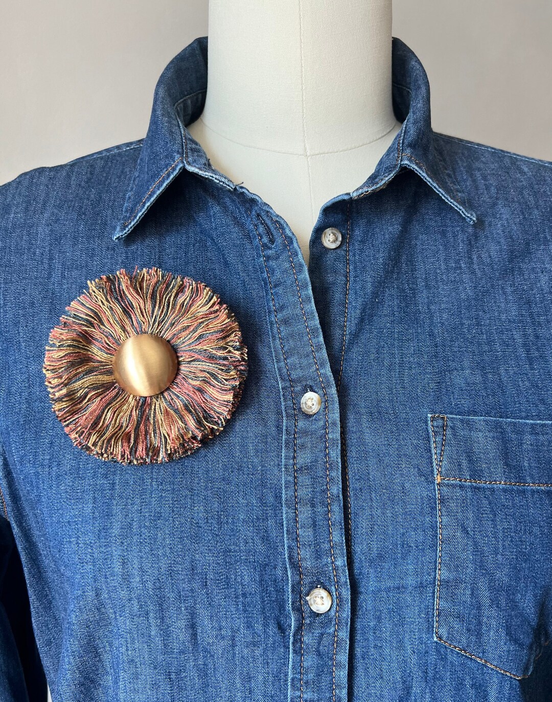 Boho Flower Brooch: Handmade Textile & Vintage Button Accessory - Etsy