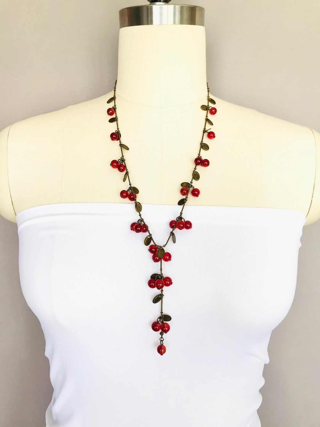 Long Red Bead Necklace, Red Boho Necklace, Gift for Mom, Red Stylish ...