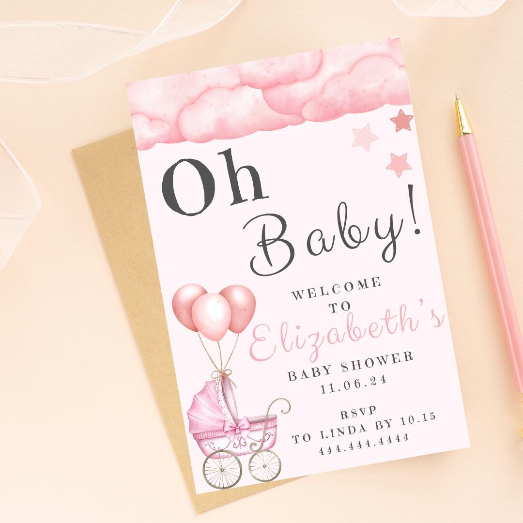 Pink Baby Girl Baby Shower Invitation - Etsy