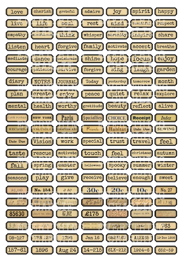 Random Words and Numbers Printable Labels Digital Download - Etsy