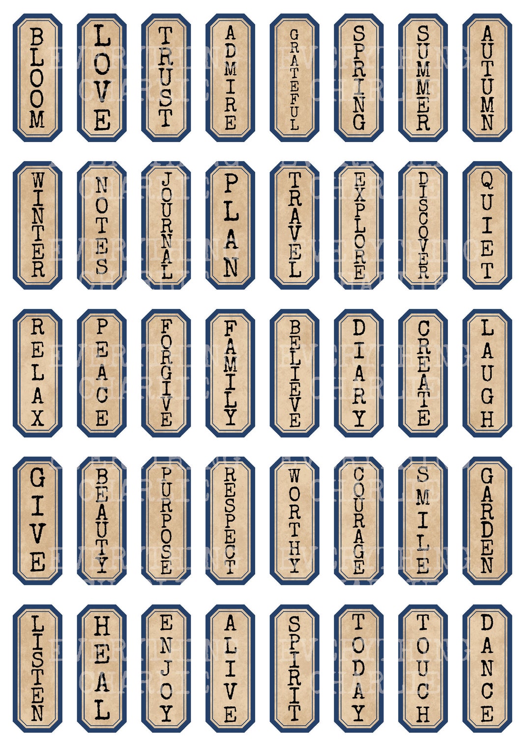 Vertical Words Labels for Junk Journals, Planners, Scrapbooking, Paper ...