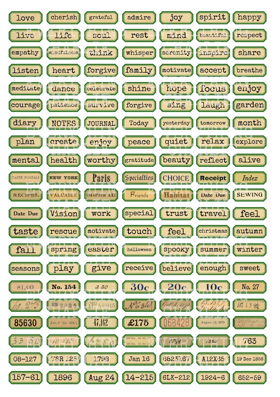Random Words and Numbers Printable Labels Digital Download - Etsy