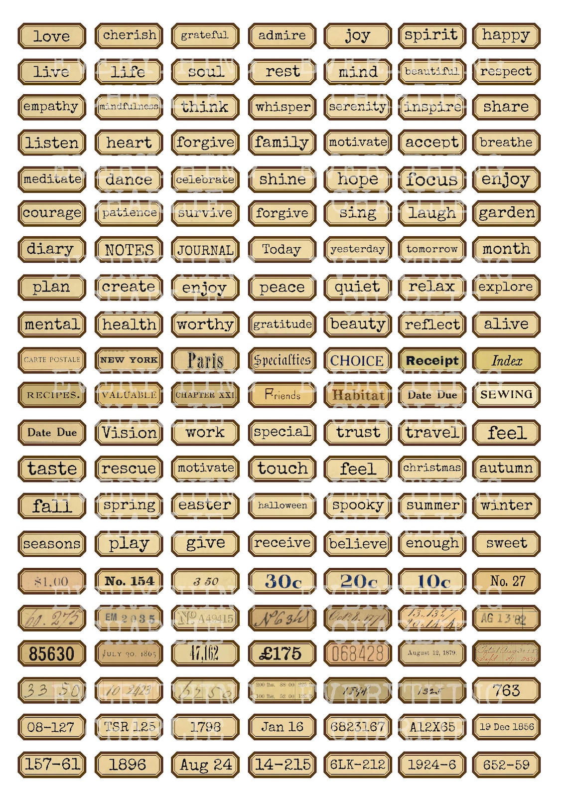 Random Words and Numbers Printable Labels Digital Download - Etsy