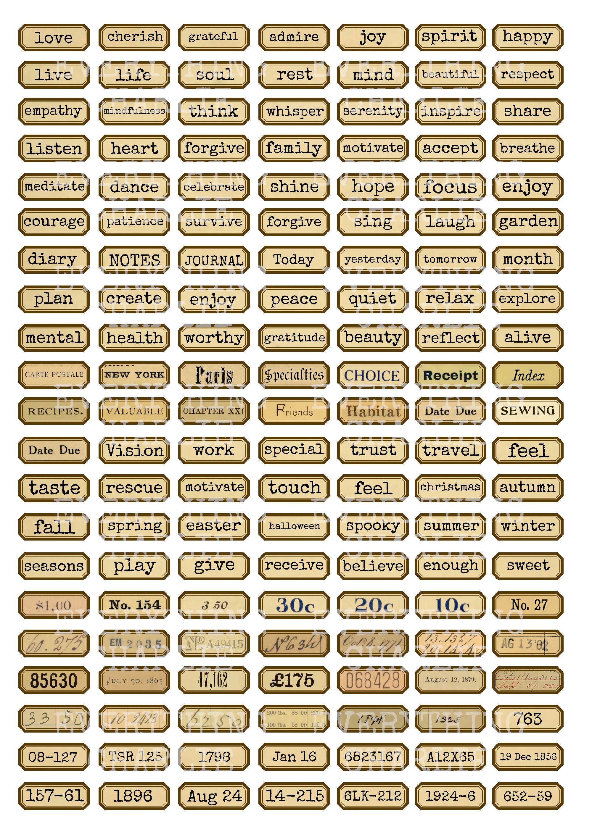 Random Words and Numbers Printable Labels Digital Download - Etsy