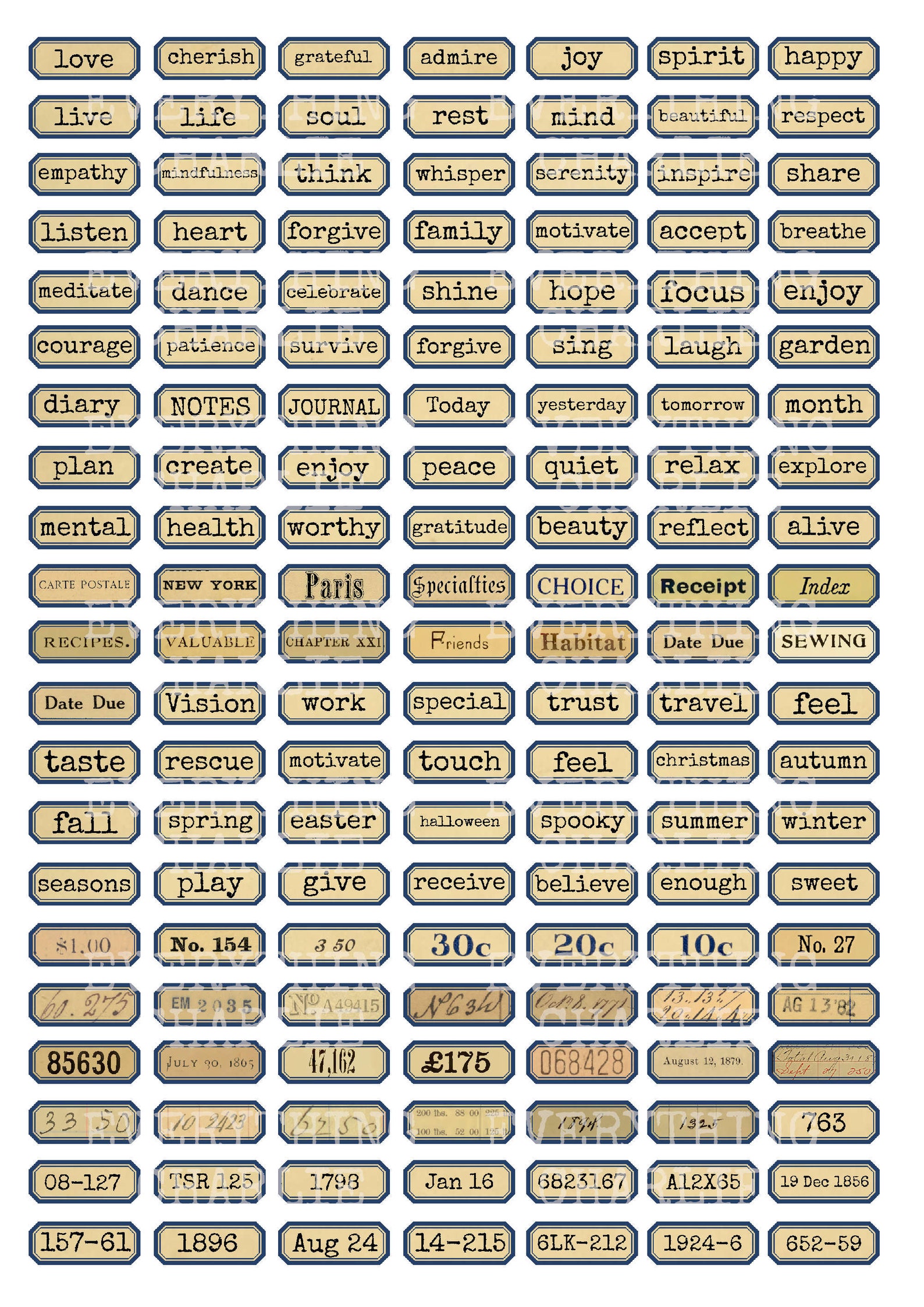 Random Words and Numbers Printable Labels, Digital Download for Junk ...