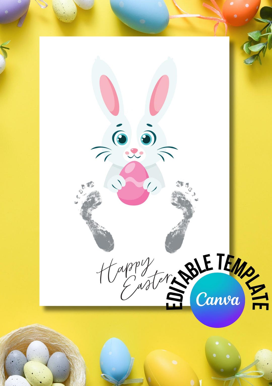 Footprint Bunny Handprint Easter Poster Art Baby Kids Toddler Easter ...