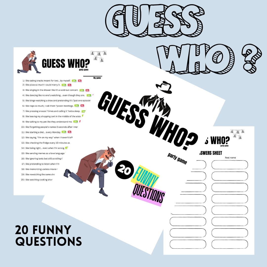 Funny Guess Who Party Game - 20 Hilarious Questions, Digital Download ...