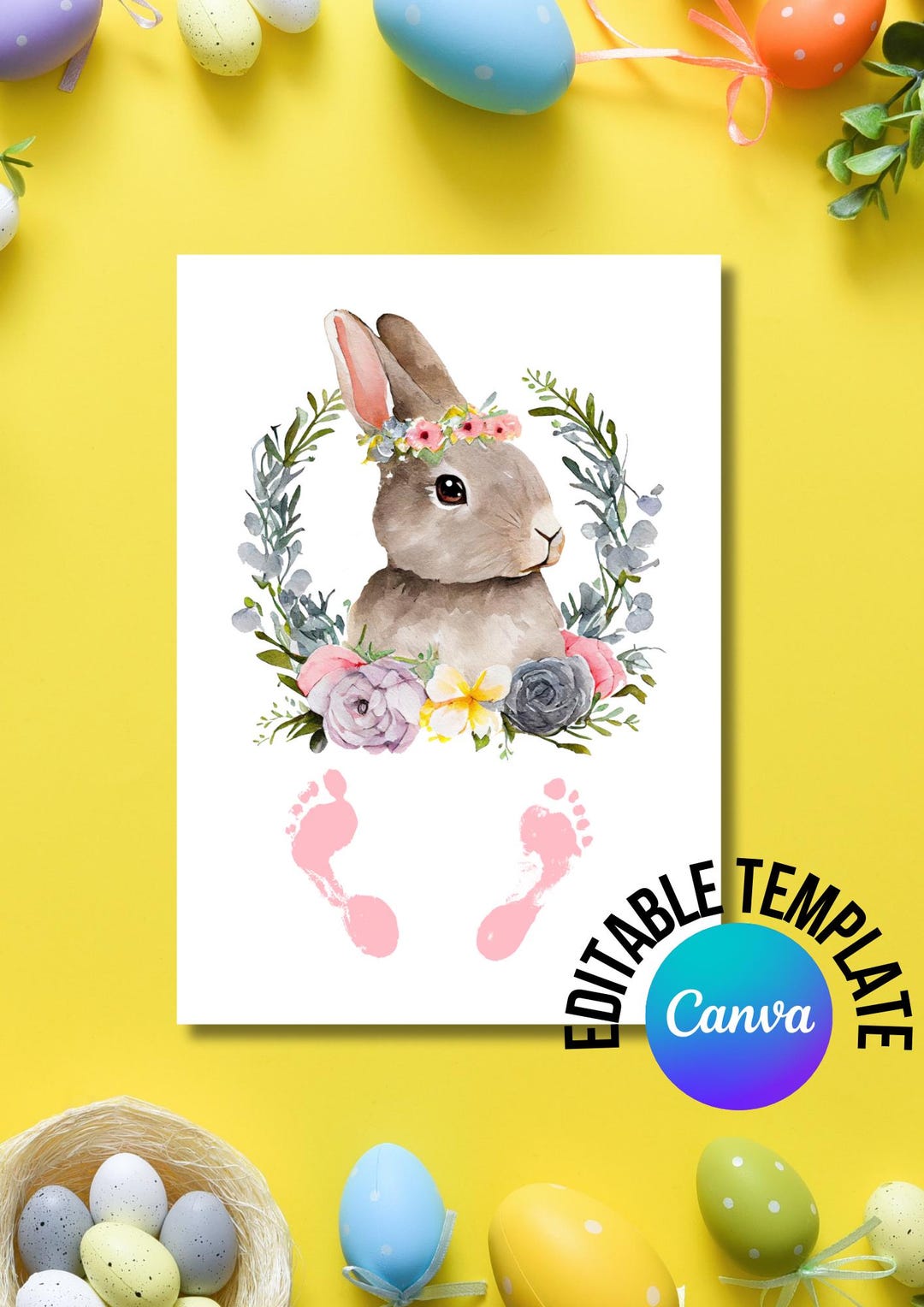 Footprint Bunny Handprint Easter Poster Art Baby Kids Toddler Easter ...