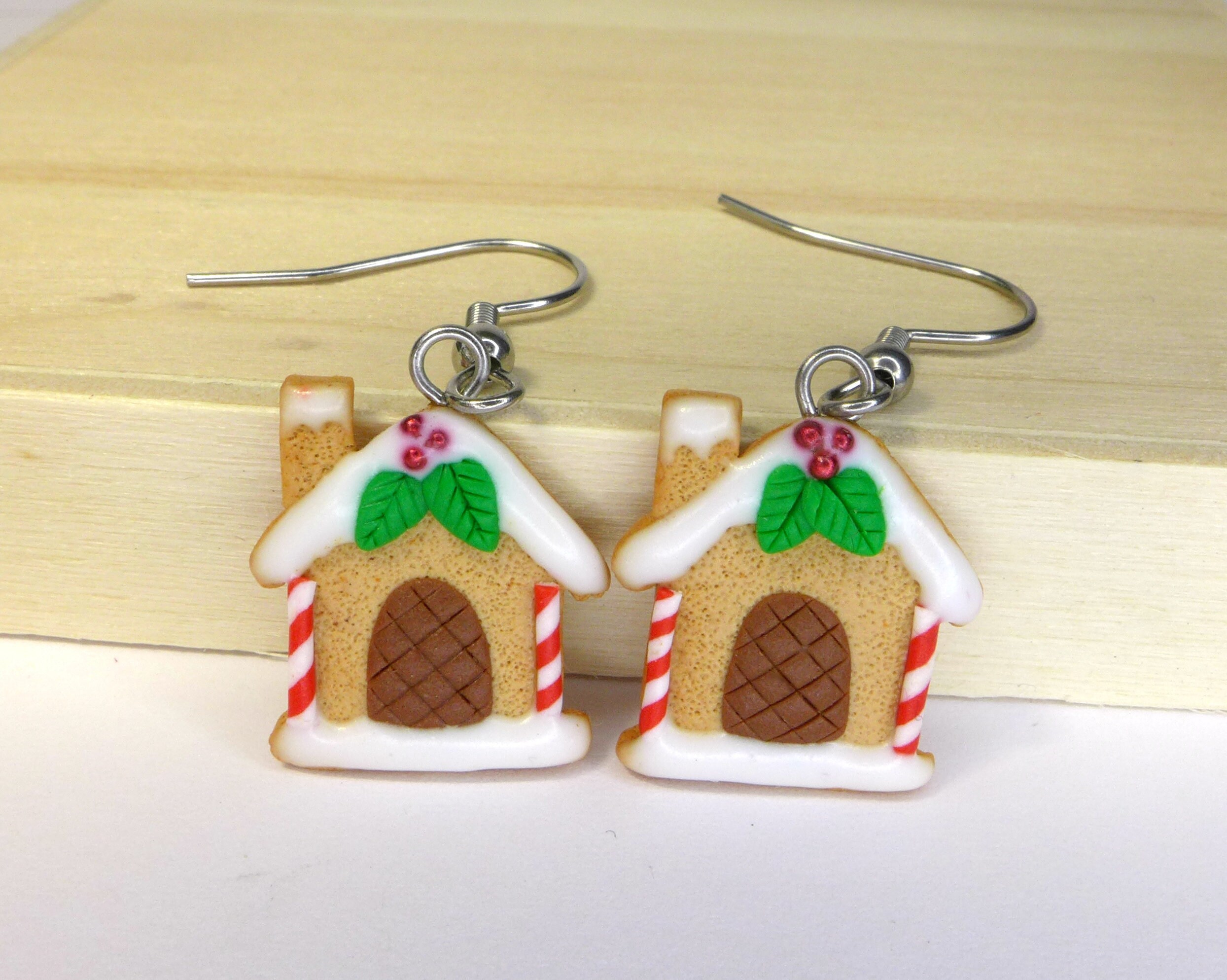 Gingerbread house earrings Gingerbread cookie Christmas | Etsy
