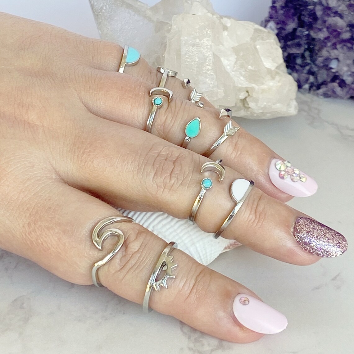 Beachy Rings Beachy Jewelry Beachy Ring Set Silver Beachy | Etsy