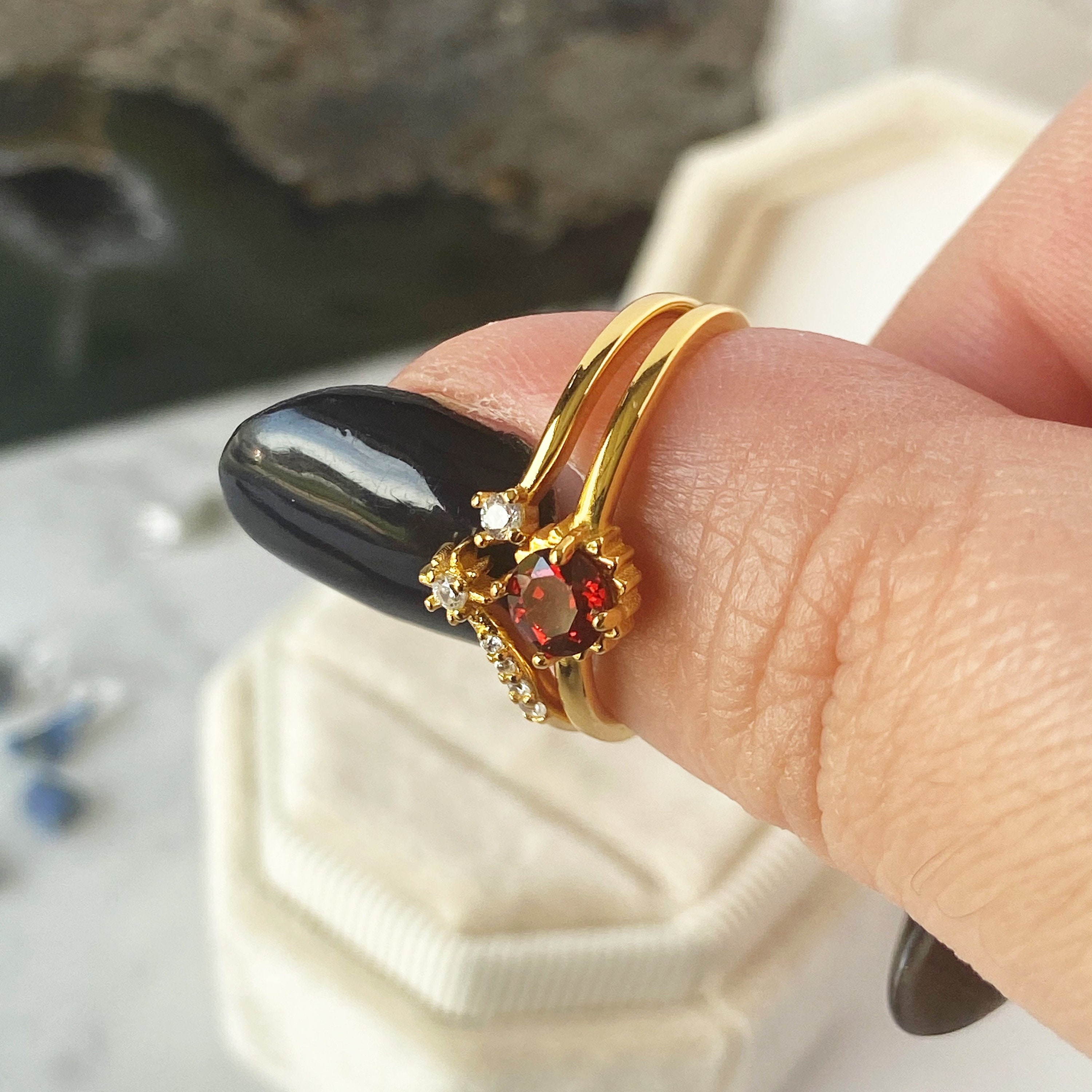 Stern Granat Ring vergoldet Granat Ring Silber Himmlischer Ring Granat ...