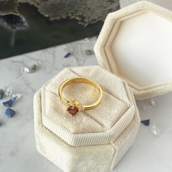 Star Garnet Ring Gold Plated Garnet Ring Silver Celestial Ring - Etsy