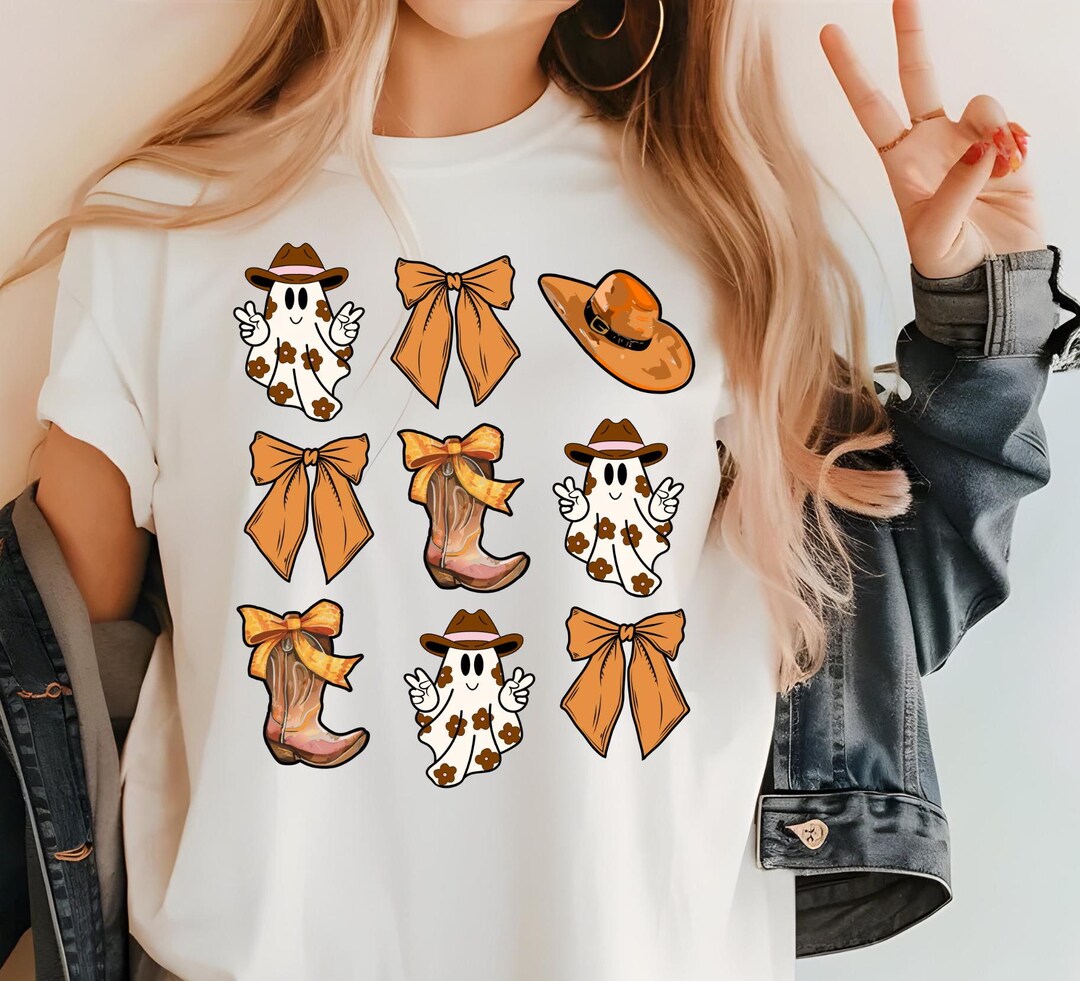 Cute Halloween Cowboy Ghost Svg, Halloween Coquette Bow PNG, Howdy ...