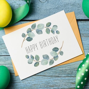 Printable Birthday Card, Greenery Card, Happy Birthday, Botanical ...