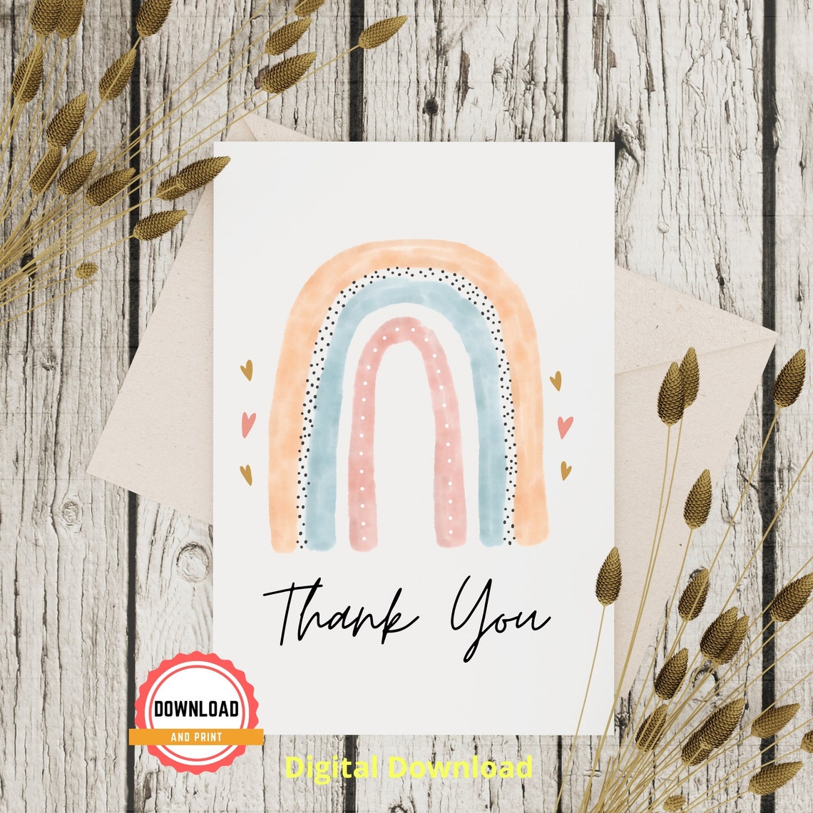 Printable Thank You Card Rainbow Thankyou Note Cards - Etsy España