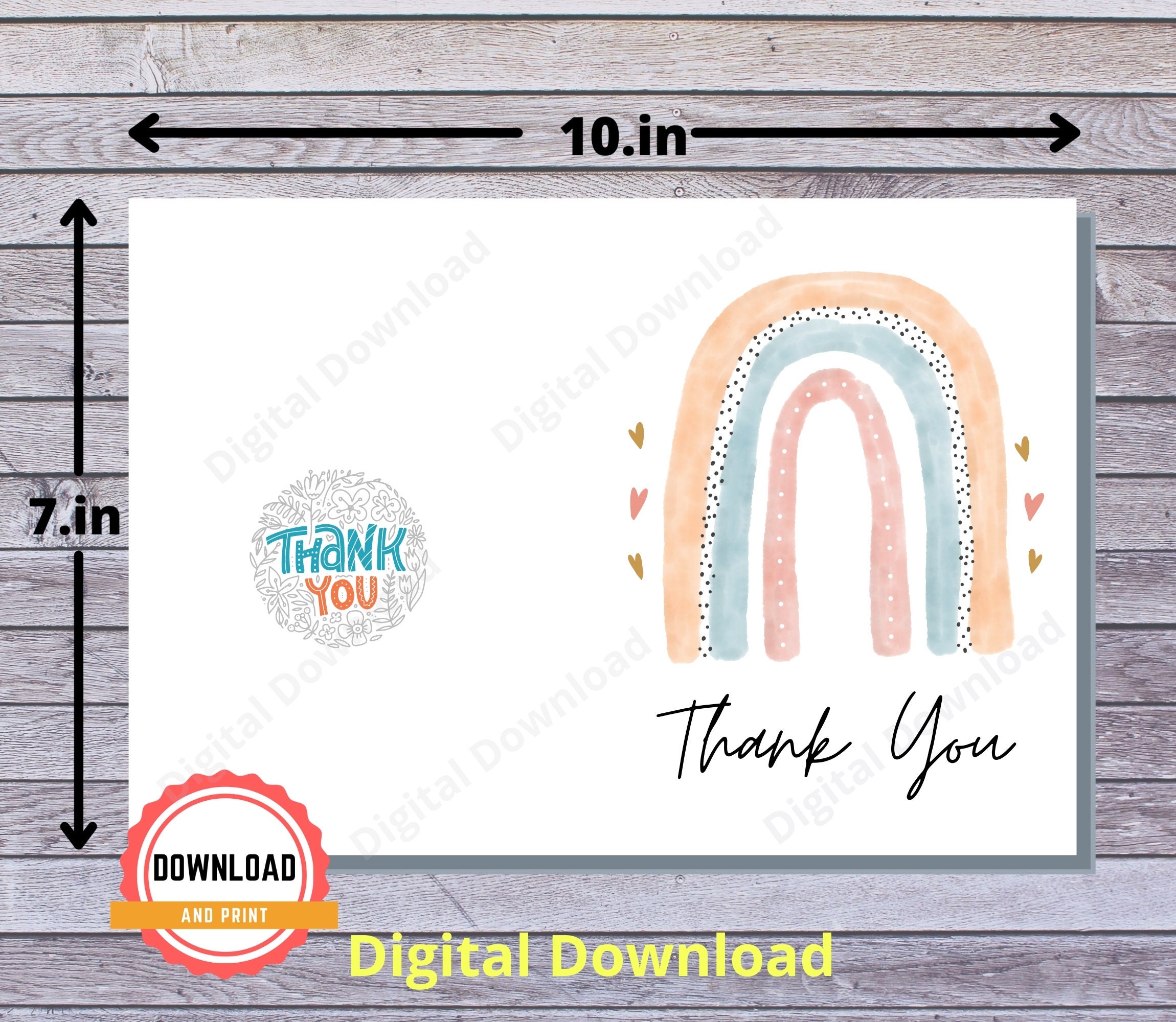 Printable Thank You Card Rainbow Thankyou Note Cards | Etsy