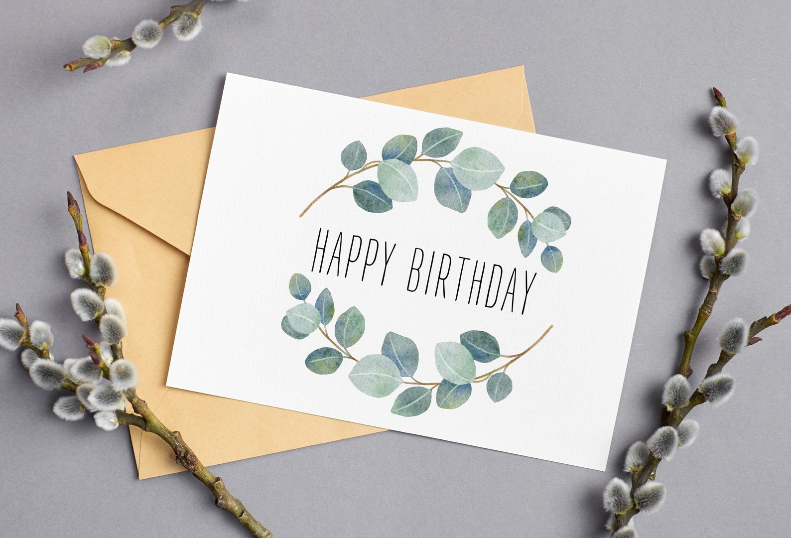 Printable Birthday Card Greenery Card Happy Birthday | Etsy