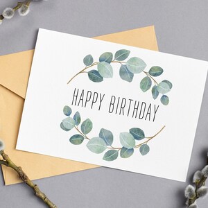 Printable Birthday Card, Greenery Card, Happy Birthday, Botanical ...
