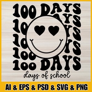 100 Days of School SVG, Retro Smiley Face SVG, Happy 100 Days SVG, 100 ...