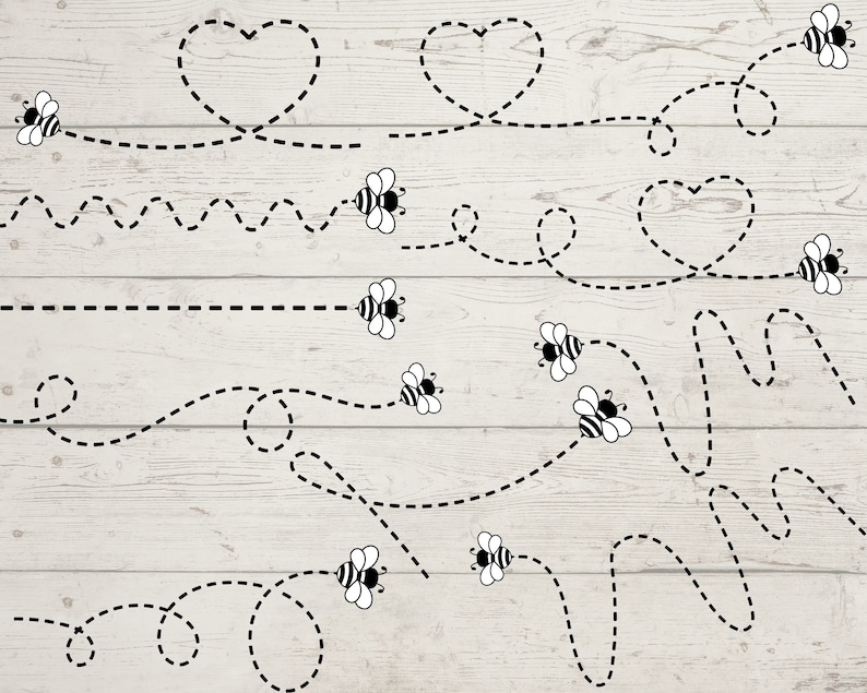 Bee Path Bundle PNG SVG Files for Cutting Machines, Heart, Dotted Lines ...