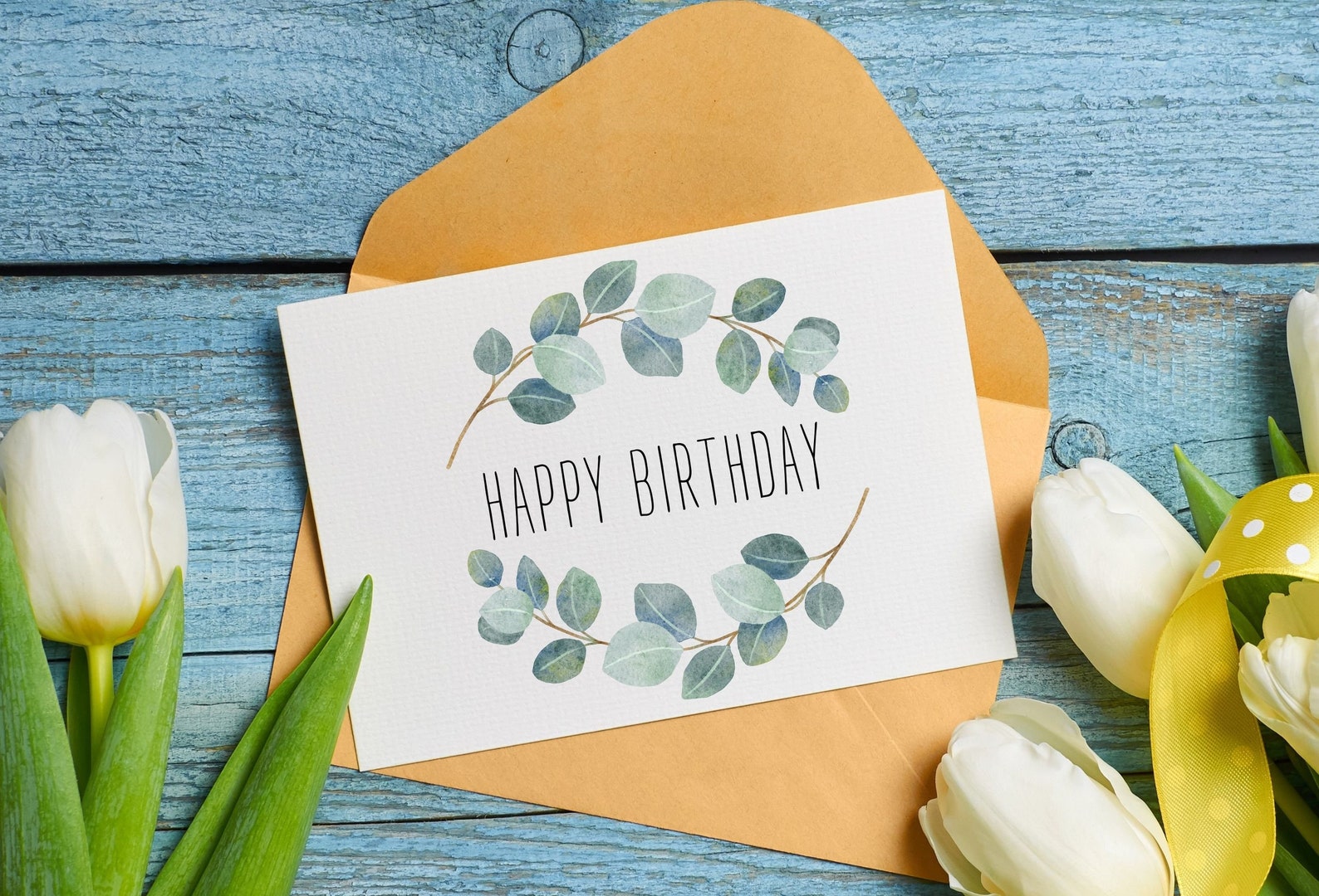 Printable Birthday Card Greenery Card Happy Birthday | Etsy