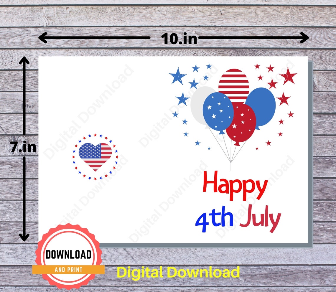 Happy 4th of July Greeting Card Printable Independence Day | Etsy