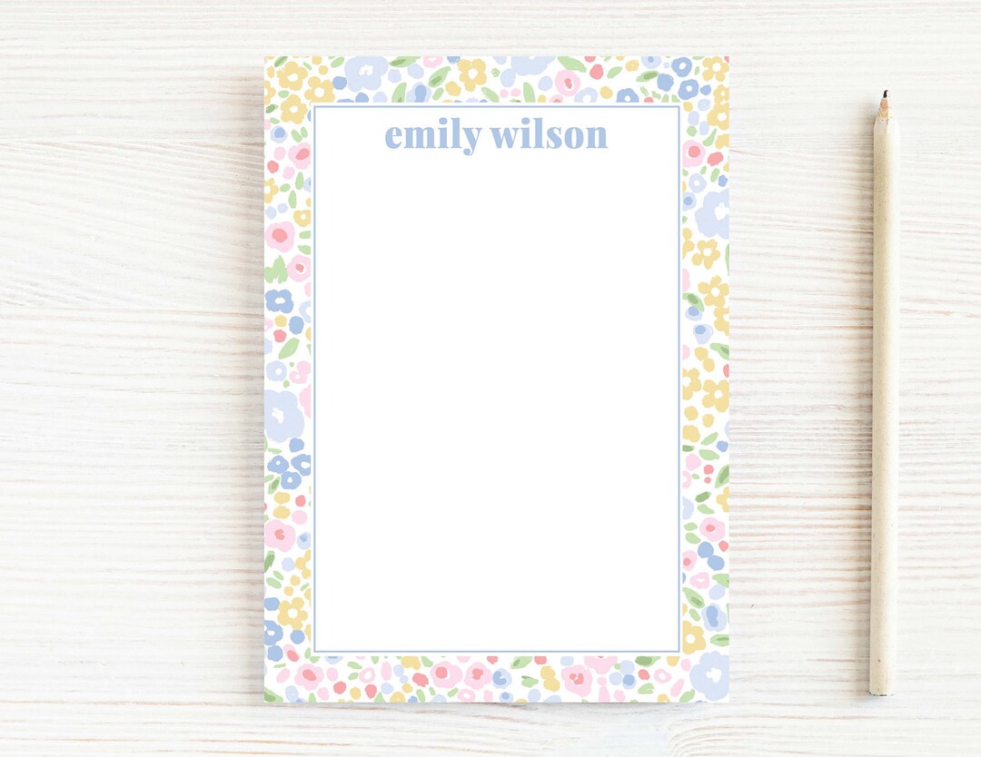 Personalized Watercolor Pink Blue Floral Notepad, Floral Women Notepad ...
