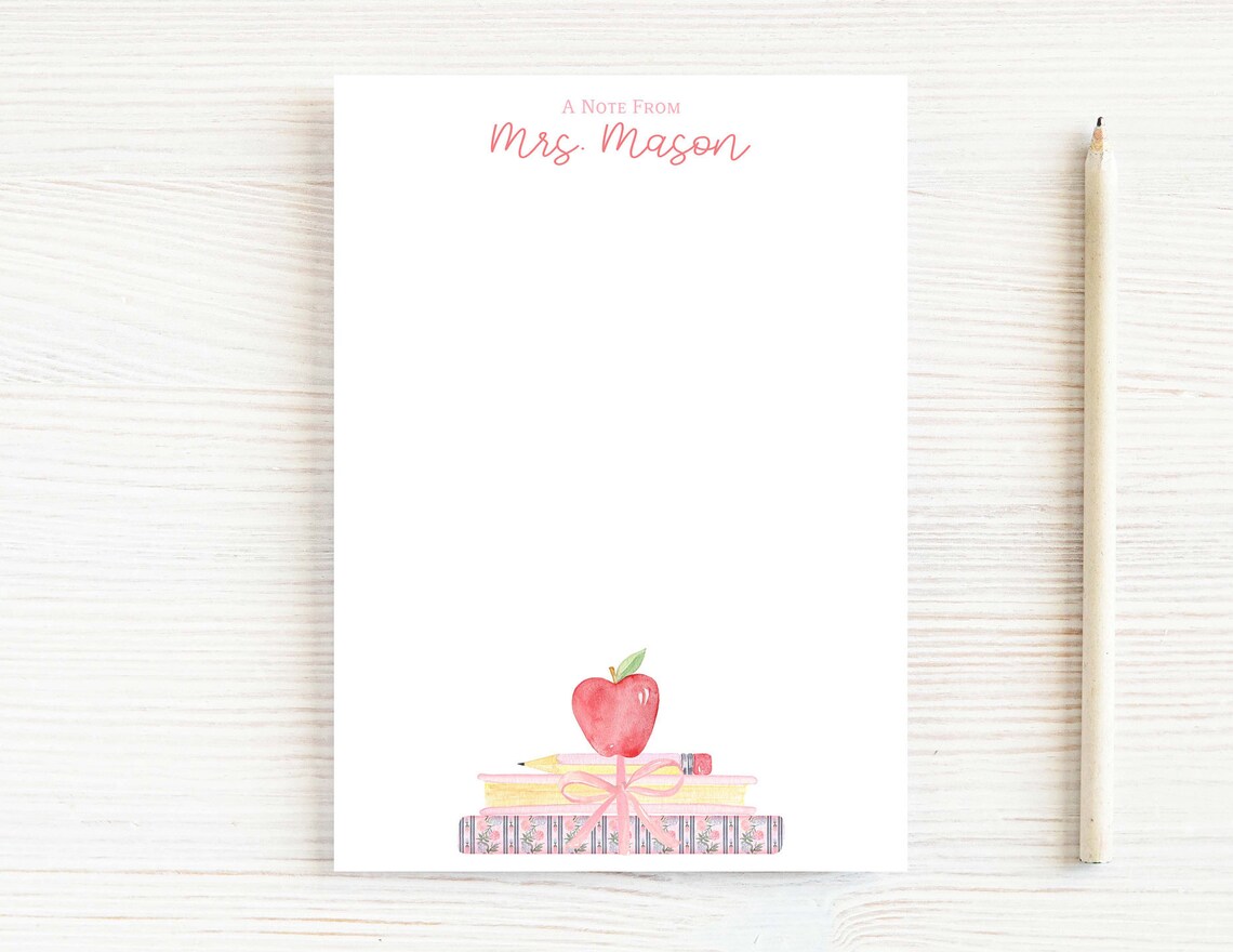 Personalized Teacher Notepad, School Pink Books Notepad - Etsy