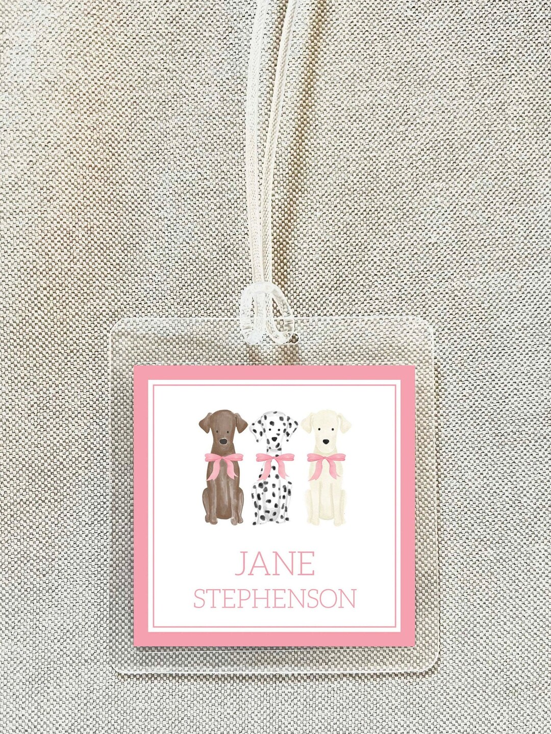 Personalized Watercolor Dog Bag Tag, Laminated Girl Luggage Tag, Pink ...