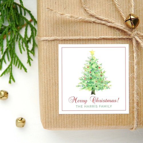 Personalized Watercolor Christmas Calling Card or Sticker - Etsy