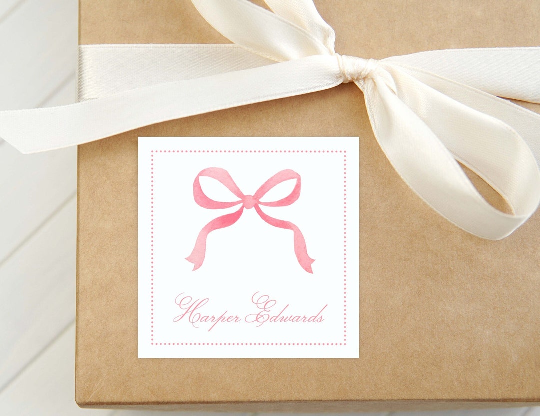 Personalized Watercolor Pink Bow Calling Card, Bow Girl Enclosure Card ...